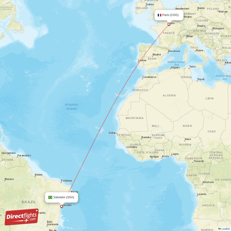 Direct flights from Salvador to Paris, SSA to CDG non-stop - Directflights.com