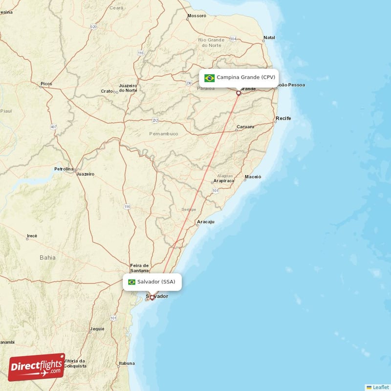 Direct flights from Salvador to Campina Grande, SSA to CPV non-stop ...