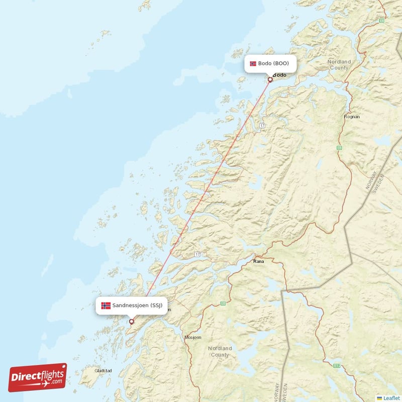 Direct flights from Sandnessjoen to Bodo, SSJ to BOO non-stop - Directflights.com
