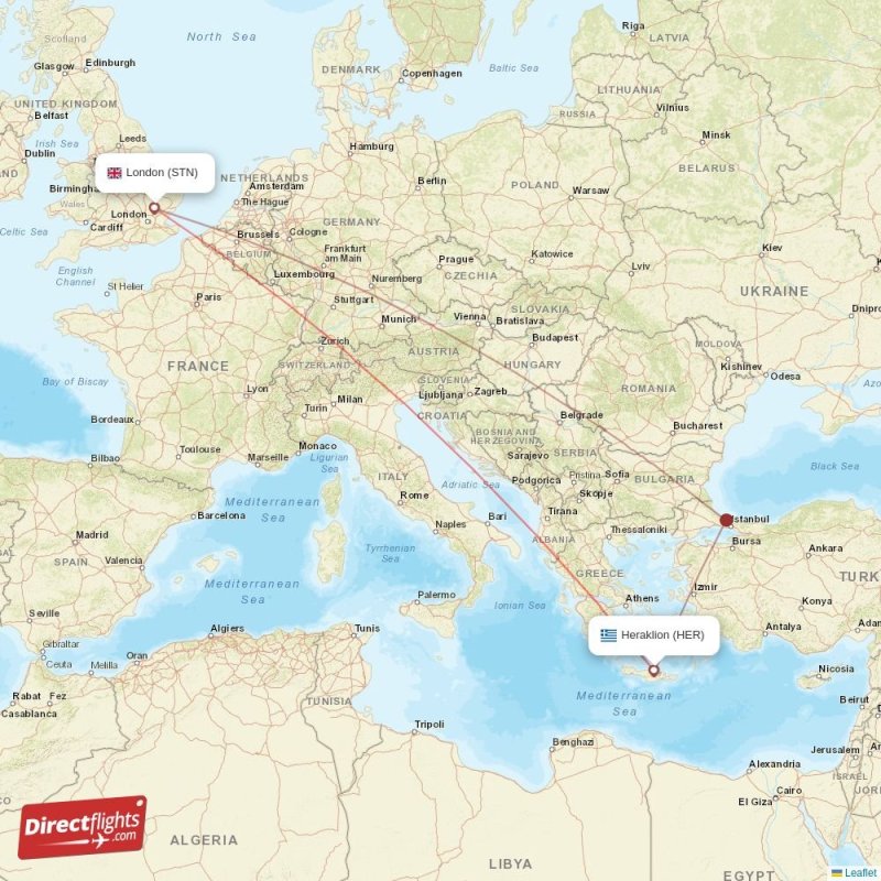 Direct flights from London to Heraklion (STN-HER) - Directflights.com