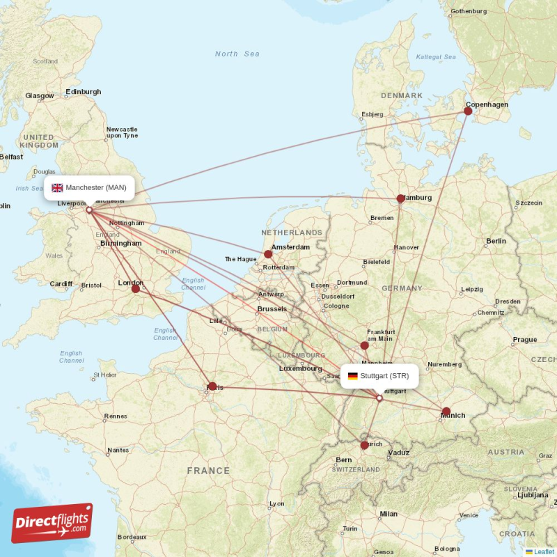 Direct flights from Stuttgart to Manchester (STR-MAN) - Directflights.com