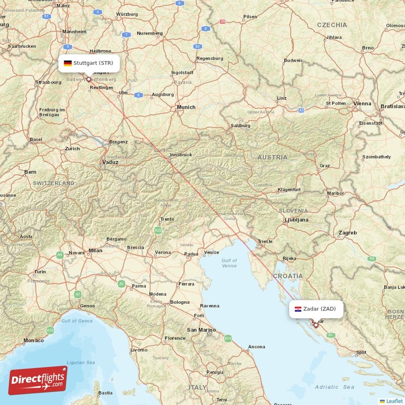 Direct flights from Stuttgart to Zadar, STR to ZAD non-stop - Directflights.com
