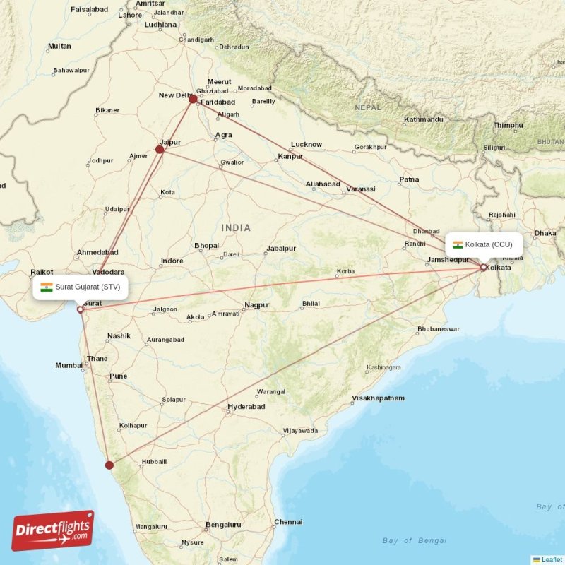 Direct flights from Surat Gujarat to Kolkata (STV-CCU) - Directflights.com