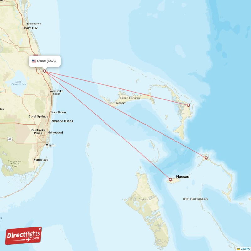 Direct flights from Stuart - 3 destinations - SUA, USA - Directflights.com