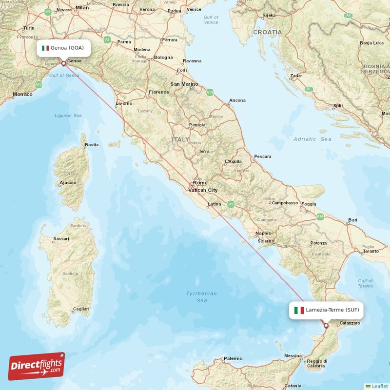 Direct flights from Lamezia-Terme to Genoa, SUF to GOA non-stop - Directflights.com