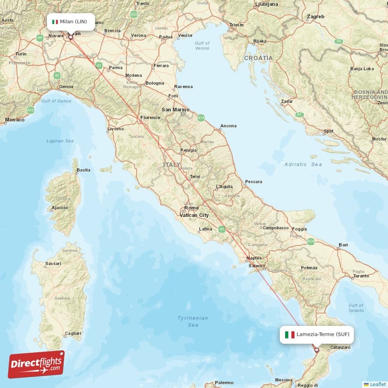 Direct flights from Lamezia-Terme to Milan, SUF to LIN non-stop - Directflights.com