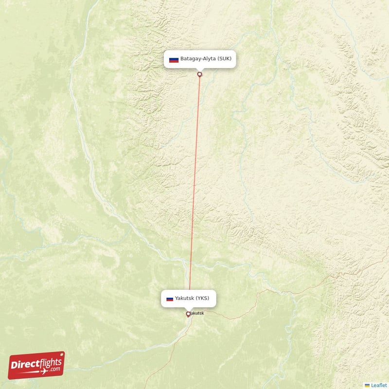 Direct flights from Batagay-Alyta to Yakutsk, SUK to YKS non-stop - Directflights.com