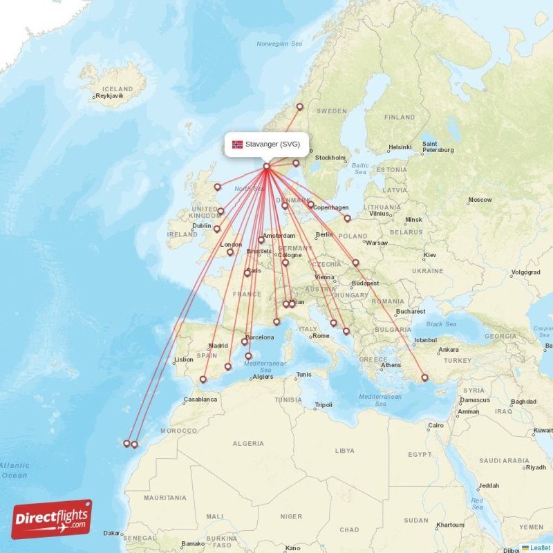 Direct flights from Stavanger - 28 destinations - SVG, Norway ...