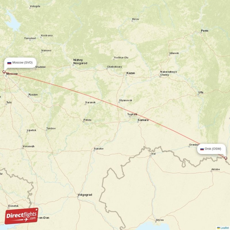 Direct flights from Moscow to Orsk, SVO to OSW non-stop - Directflights.com