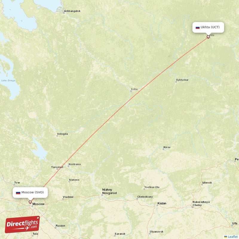 Direct flights from Moscow to Ukhta, SVO to UCT non-stop - Directflights.com