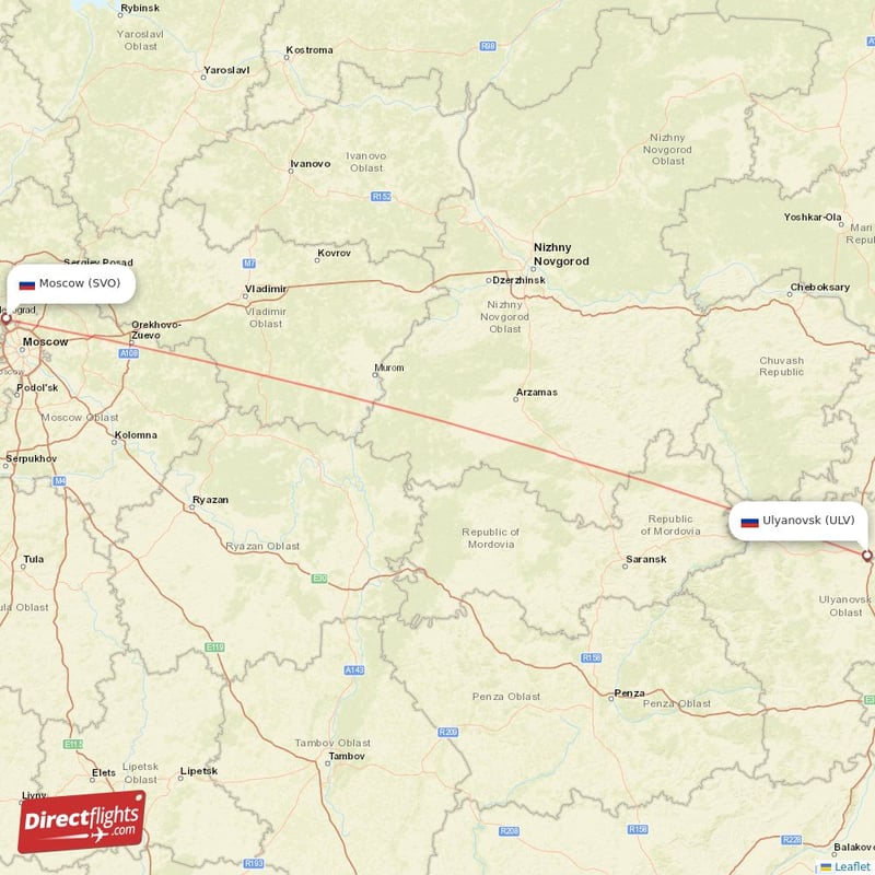 Direct flights from Moscow to Ulyanovsk, SVO to ULV non-stop - Directflights.com