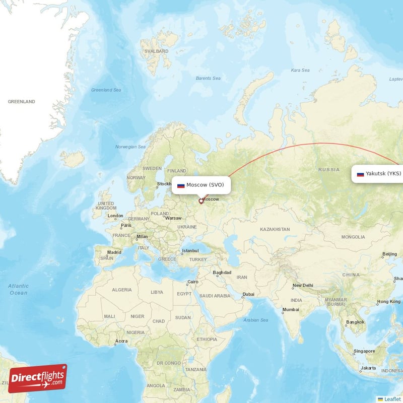 Direct flights from Moscow to Yakutsk, SVO to YKS non-stop - Directflights.com