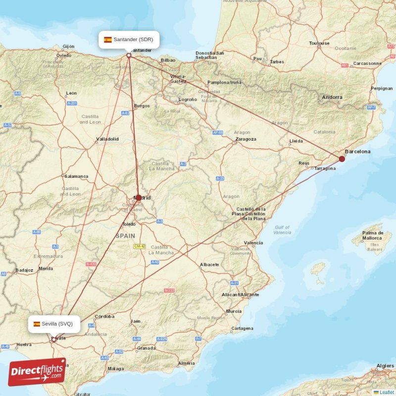 Direct flights from Sevilla to Santander (SVQ-SDR) - Directflights.com