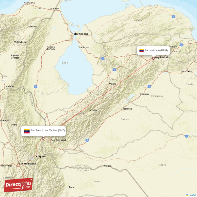 Direct flights from San Antonio del Tachira to Barquisimeto, SVZ to BRM ...