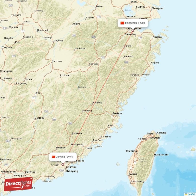 Direct flights from Jieyang to Hangzhou (SWA-HGH) - Directflights.com