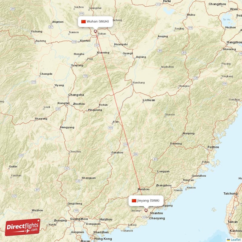 Direct flights from Jieyang to Wuhan, SWA to WUH non-stop - Directflights.com