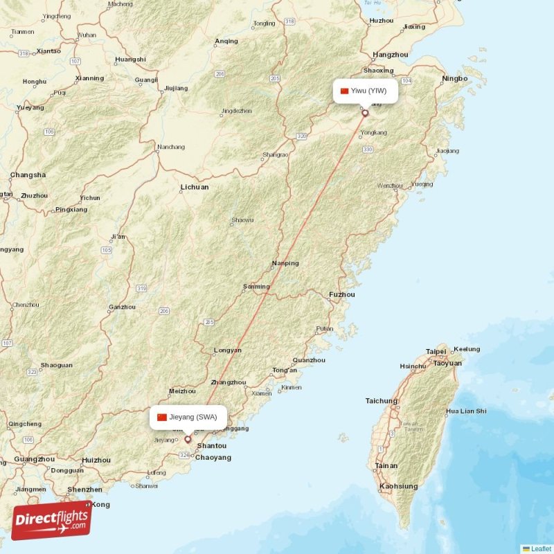 Direct flights from Jieyang to Yiwu, SWA to YIW non-stop ...