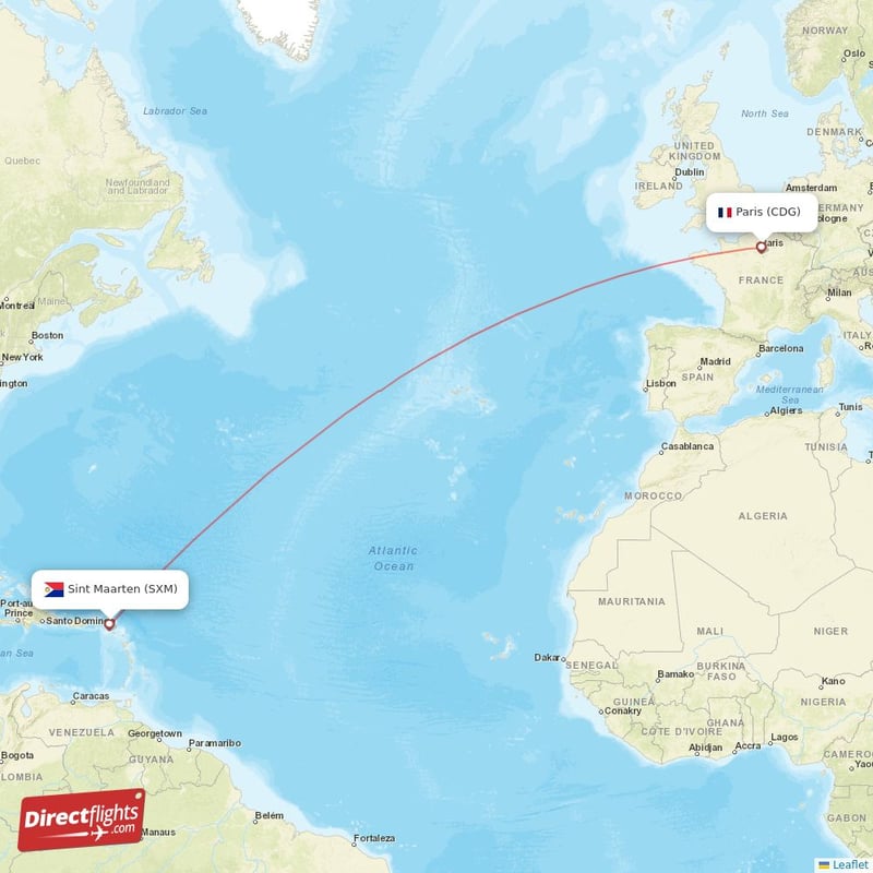 Direct flights from Sint Maarten to Paris, SXM to CDG non-stop - Directflights.com