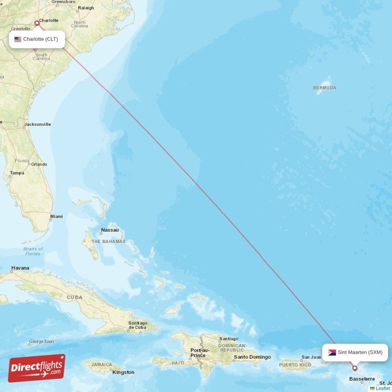 Direct flights from Sint Maarten to Charlotte (SXM-CLT) - Directflights.com