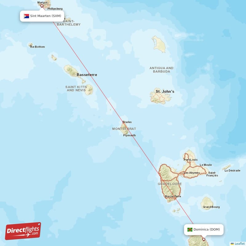 Direct flights from Sint Maarten to Dominica, SXM to DOM non-stop - Directflights.com