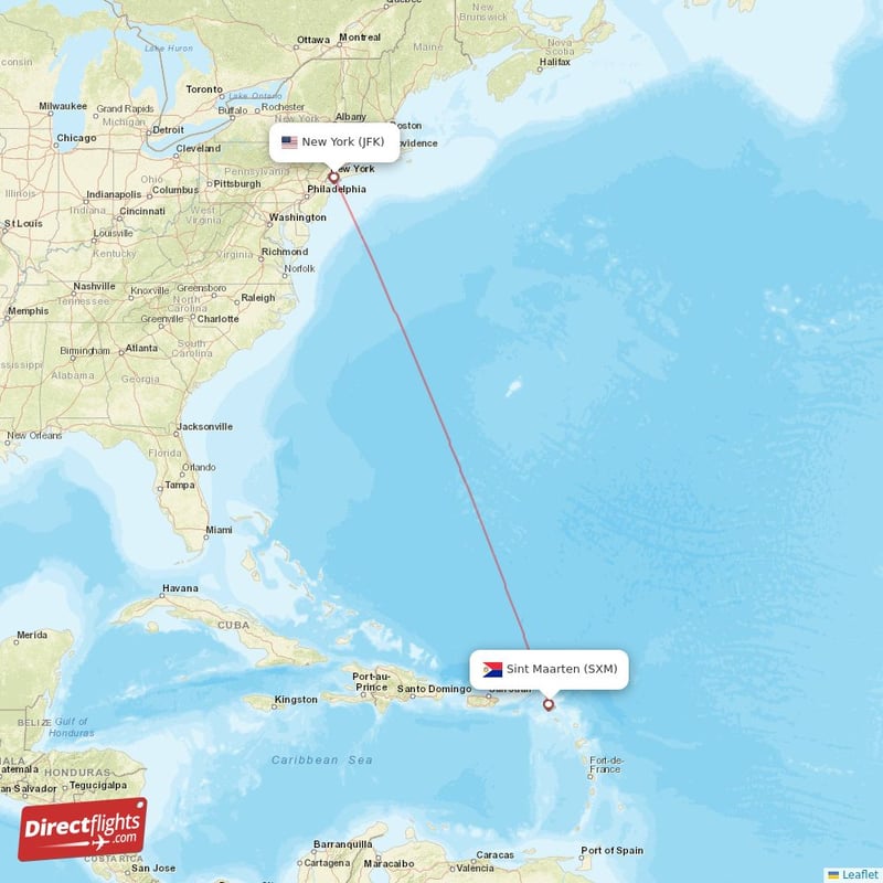 Direct flights from Sint Maarten to New York, SXM to JFK non-stop - Directflights.com