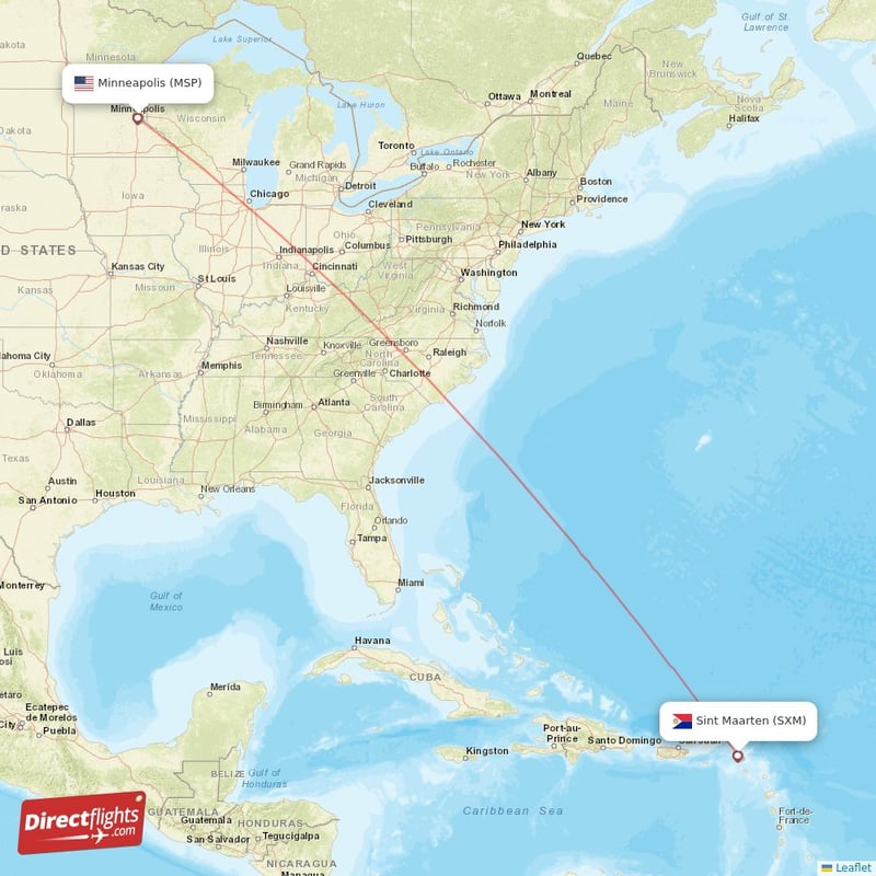 Direct flights from Sint Maarten to Minneapolis, SXM to MSP non-stop - Directflights.com
