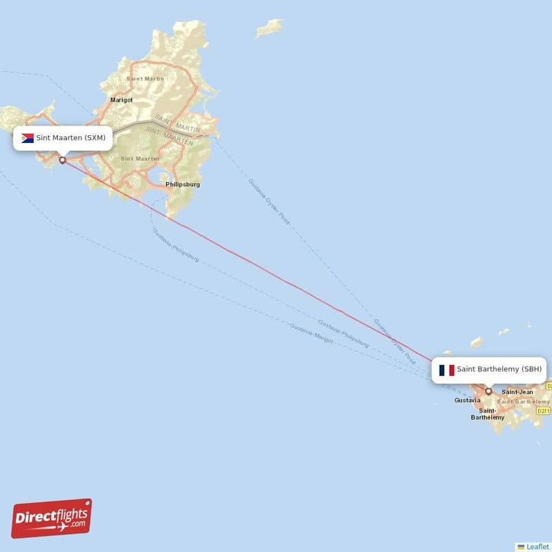 Direct flights from Sint Maarten to Saint Barthelemy, SXM to SBH non-stop - Directflights.com