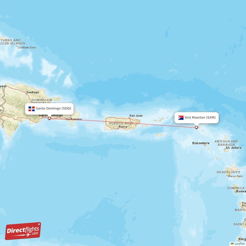 Direct flights from Sint Maarten to Santo Domingo, SXM to SDQ non-stop - Directflights.com