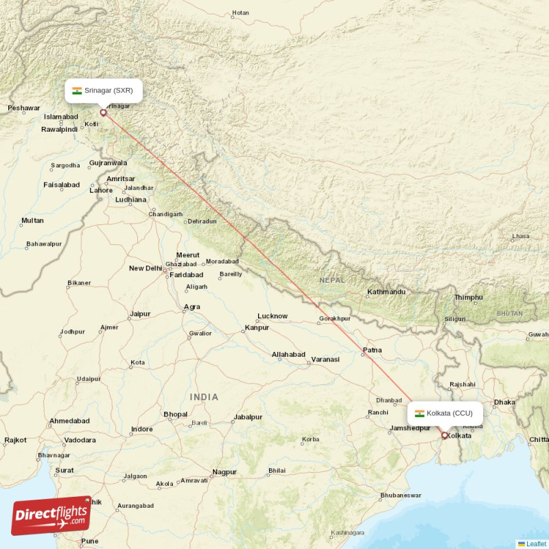 Direct flights from Kolkata to Srinagar (CCU-SXR) - Directflights.com