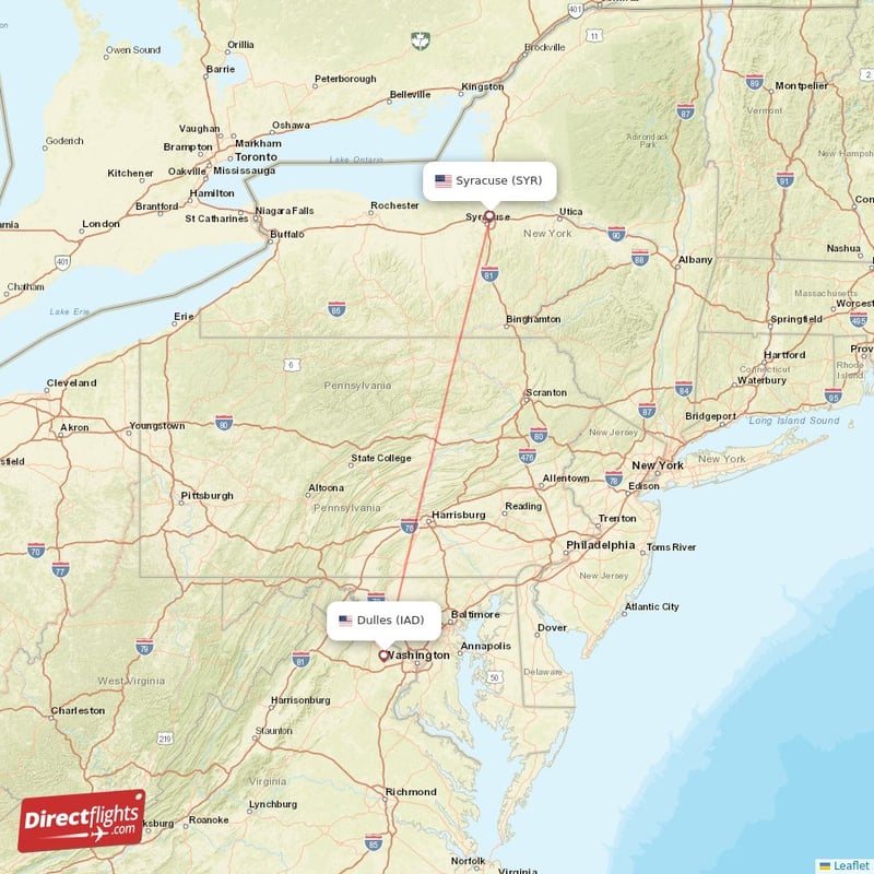 Direct flights from Syracuse to Dulles, SYR to IAD non-stop - Directflights.com