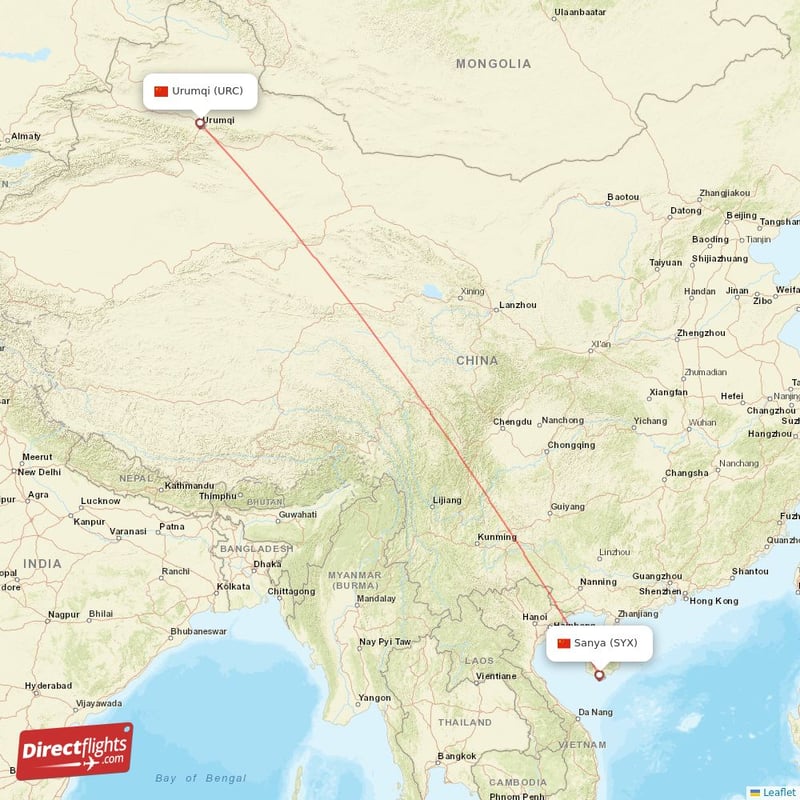 Direct flights from Sanya to Urumqi, SYX to URC non-stop - Directflights.com