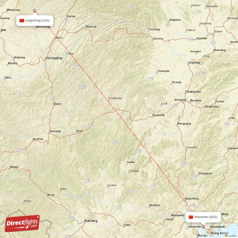 Direct flights from Shenzhen to Langzhong (SZX-LZG) - Directflights.com