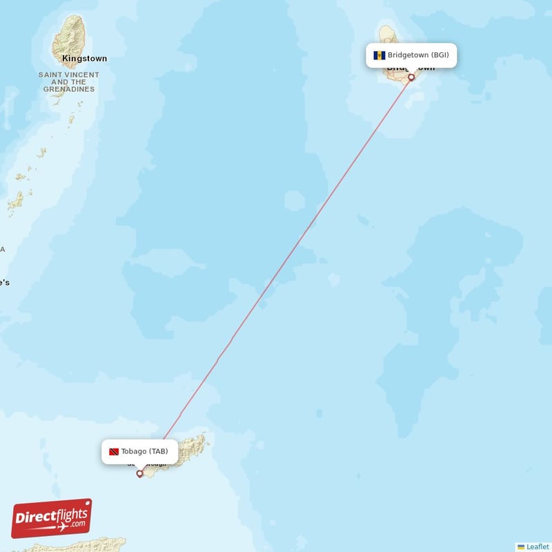 Direct flights from Tobago to Bridgetown, TAB to BGI non-stop - Directflights.com