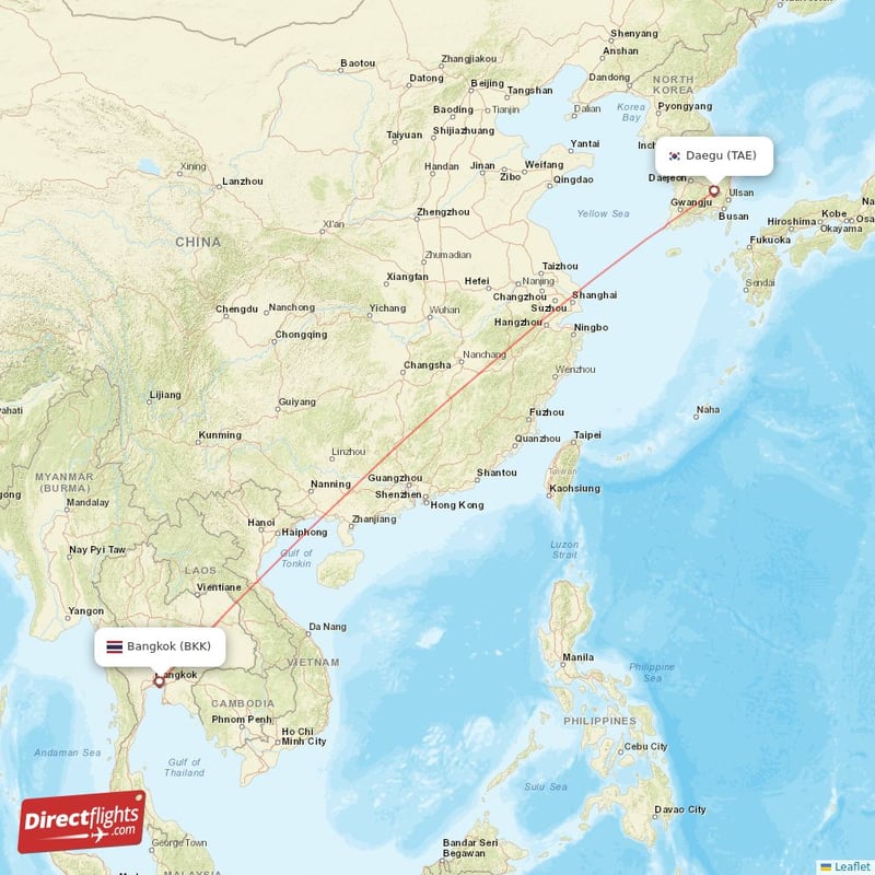 Direct flights from Daegu to Bangkok, TAE to BKK non-stop - Directflights.com