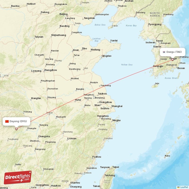 Direct flights from Daegu to Dayong, TAE to DYG non-stop ...