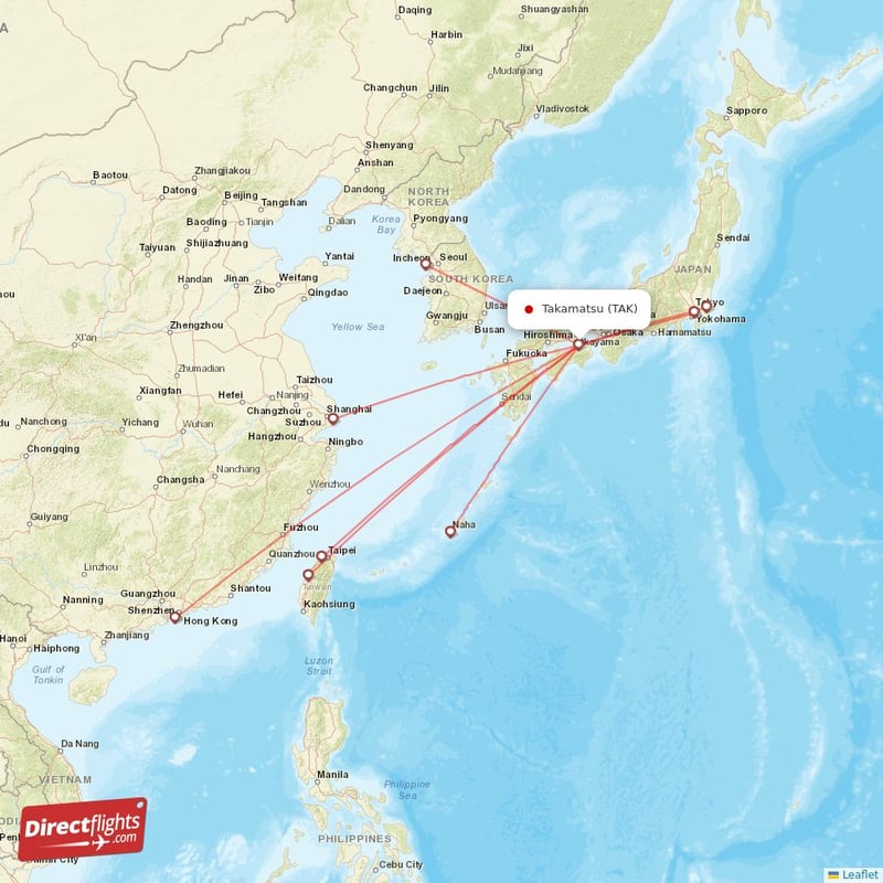 Direct flights from Takamatsu - 8 destinations - TAK, Japan ...