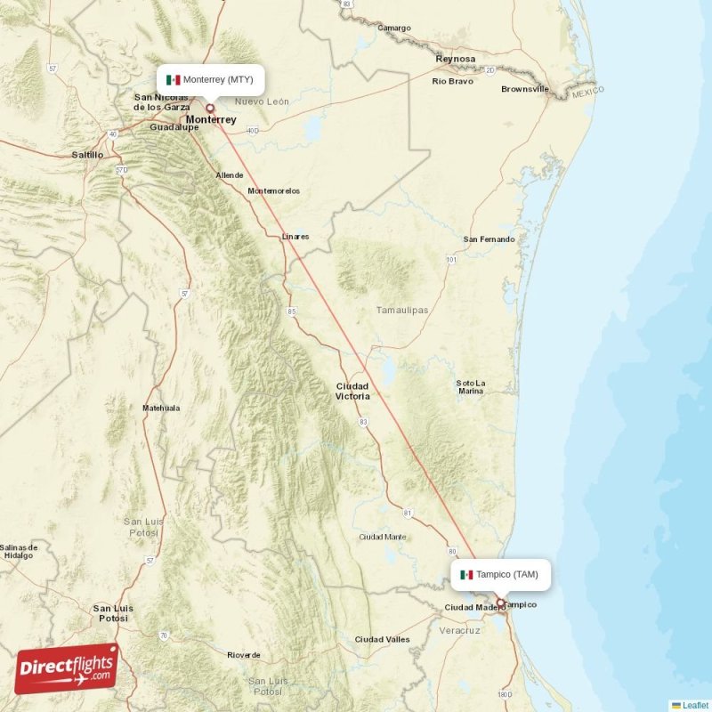 Direct flights from Tampico to Monterrey (TAM-MTY) - Directflights.com