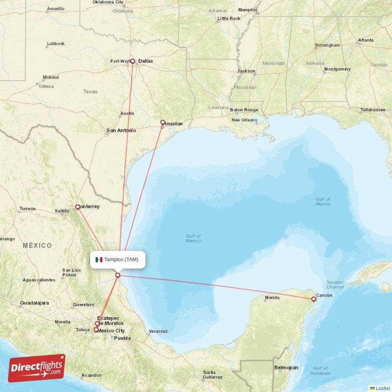 Direct flights from Tampico - 7 destinations - TAM, Mexico ...
