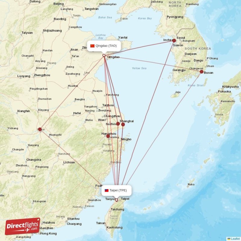 Direct flights from Qingdao to Taipei (TAO-TPE) - Directflights.com