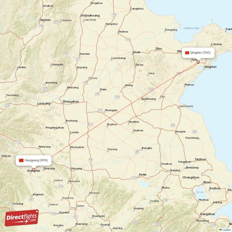 Direct flights from Qingdao to Xiangyang, TAO to XFN non-stop ...