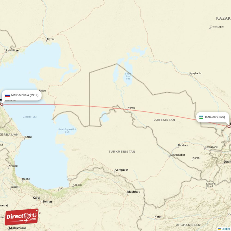 Direct flights from Tashkent to Makhachkala (TAS-MCX) - Directflights.com
