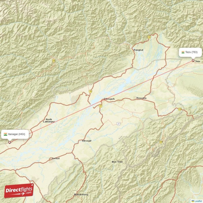 Direct flights from Tezu to Itanagar (TEI-HGI) - Directflights.com
