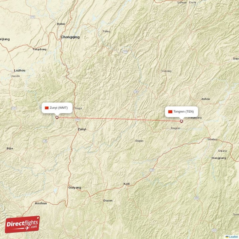 Direct flights from Tongren to Zunyi (TEN-WMT) - Directflights.com