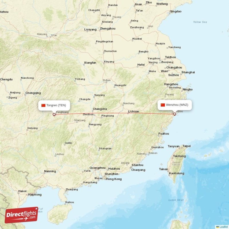 Direct flights from Tongren to Wenzhou (TEN-WNZ) - Directflights.com