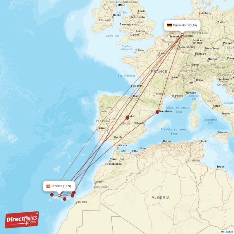 Direct flights from Tenerife to Dusseldorf (TFN-DUS) - Directflights.com