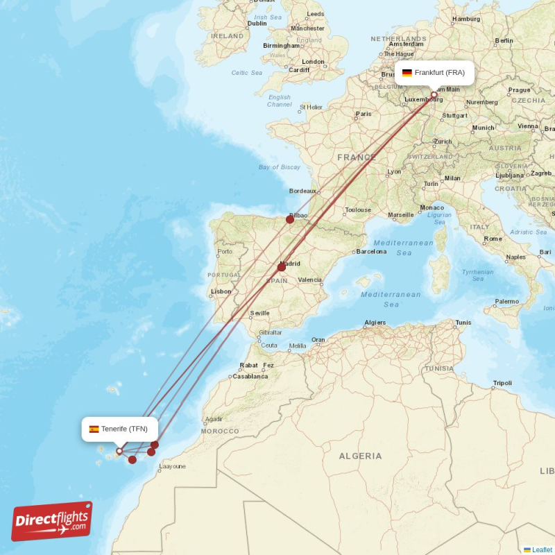 Direct flights from Tenerife to Frankfurt (TFN-FRA) - Directflights.com