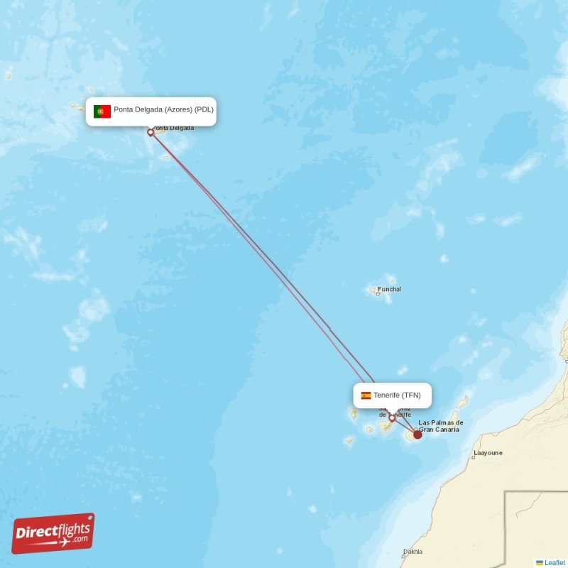 Direct flights from Tenerife to Ponta Delgada (Azores) (TFN-PDL ...