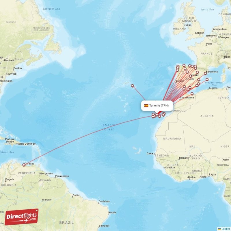 Direct flights from Tenerife - 34 destinations - TFN, Spain ...