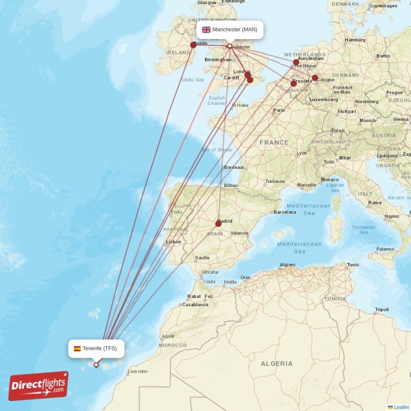 Direct flights from Tenerife to Manchester (TFS-MAN) - Directflights.com