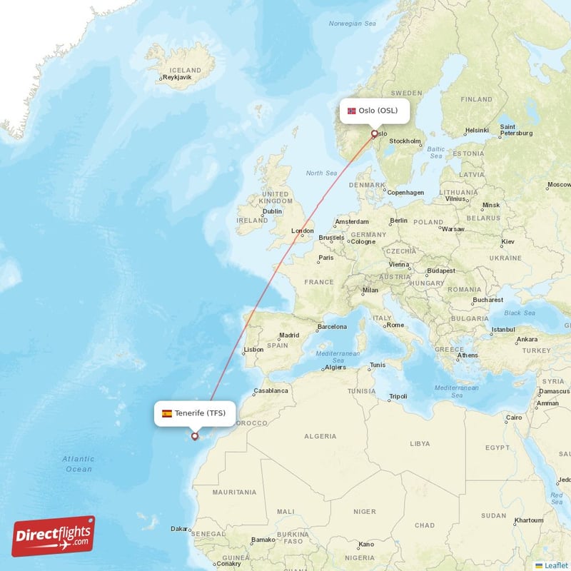 Direct flights from Tenerife to Oslo, TFS to OSL non-stop - Directflights.com